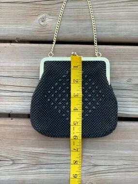 Vintage | Bags | Vintage Beaded Evening Handbag Black Gold Chain Prom ...